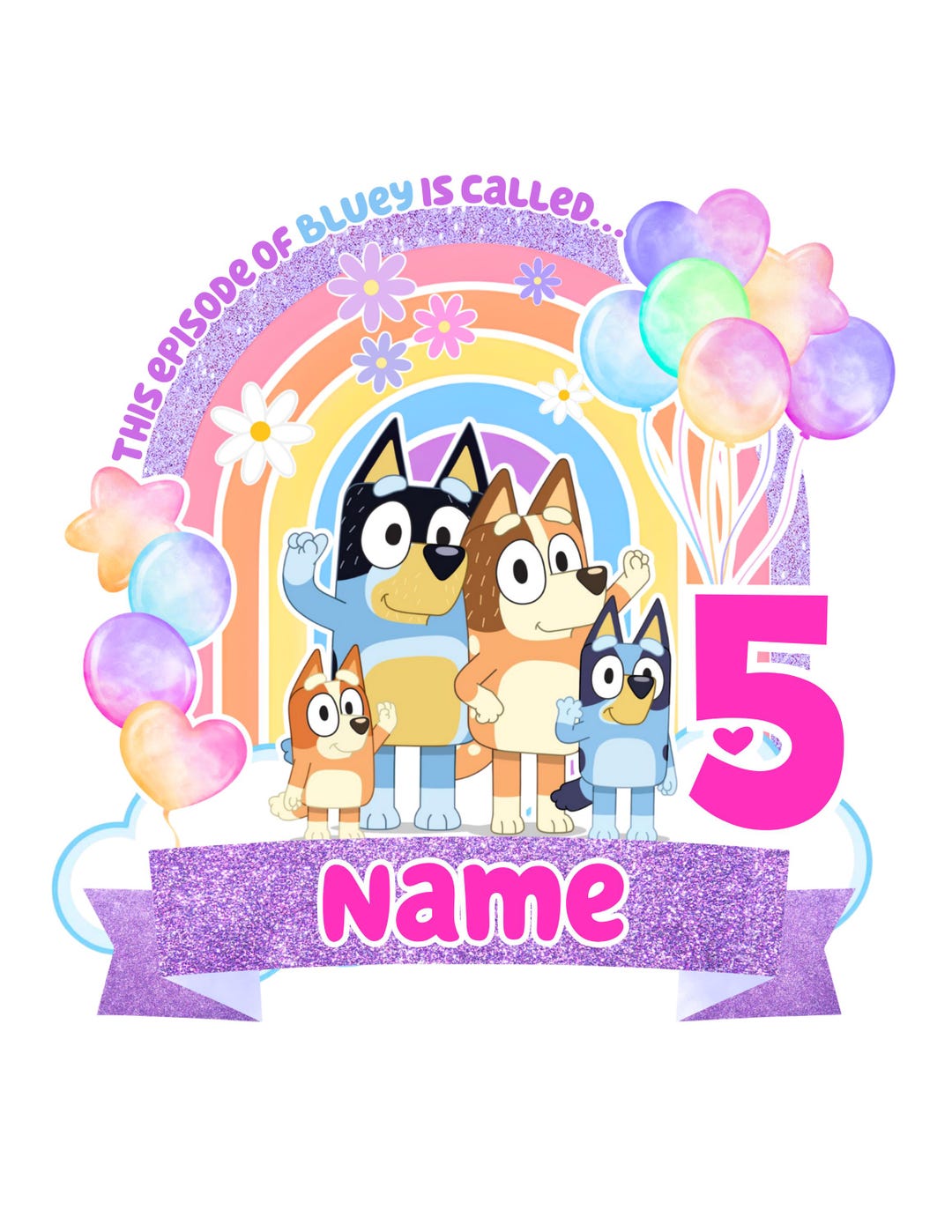 Edible Personalized Bluey Themed Cake Topper Uncut | Custom Name & Age ...