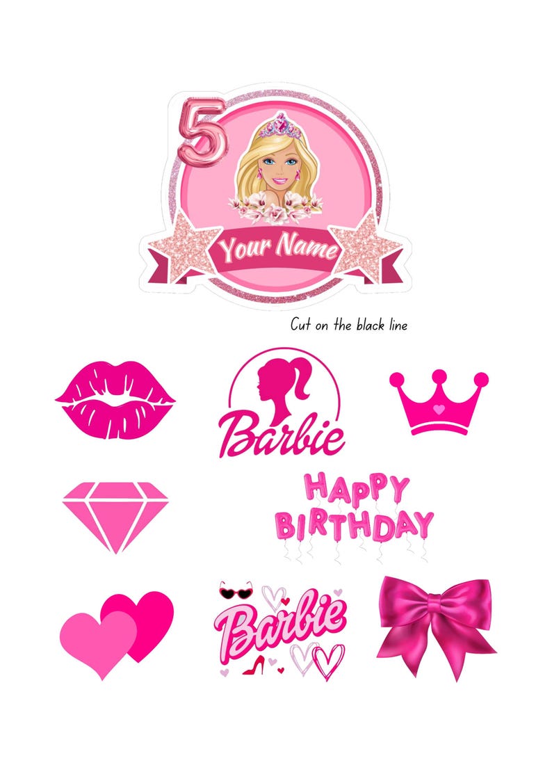 Personalized Edible Barbie Themed Cake Topper Uncut | Custom Name & Age ...