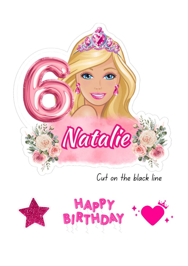 Personalized Edible Barbie Themed Cake Topper Uncut | Custom Name & Age ...