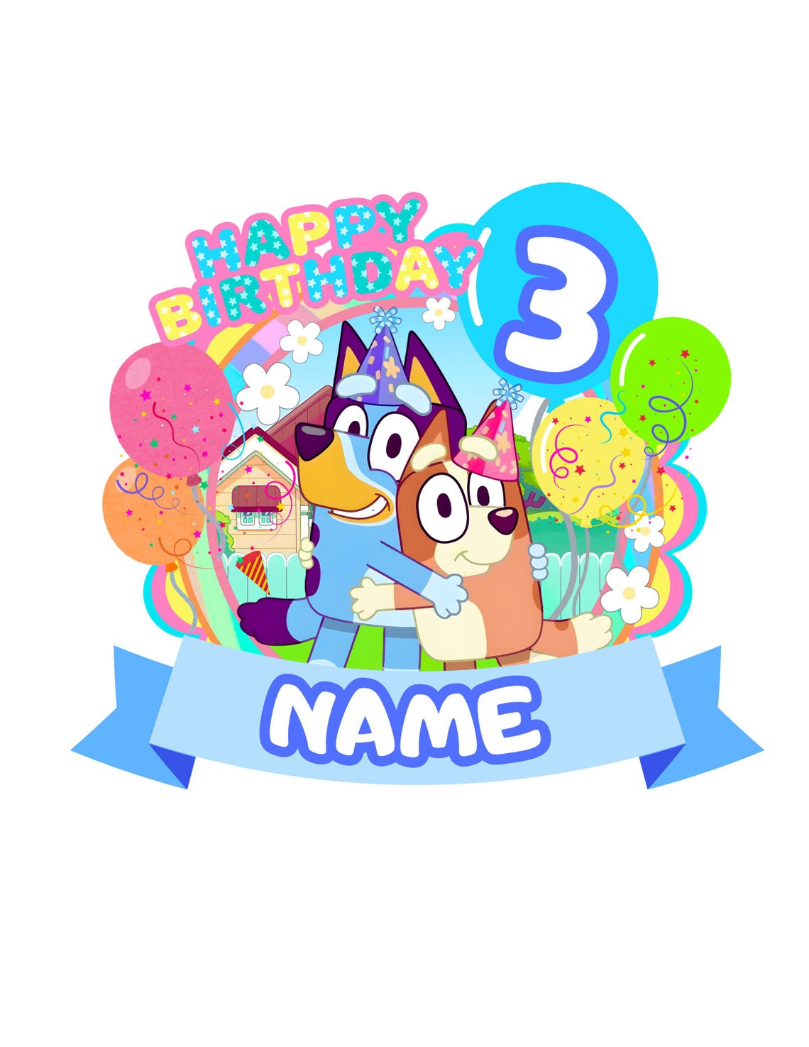 Edible Personalized Bluey Themed Cake Topper Uncut | Custom Name & Age ...