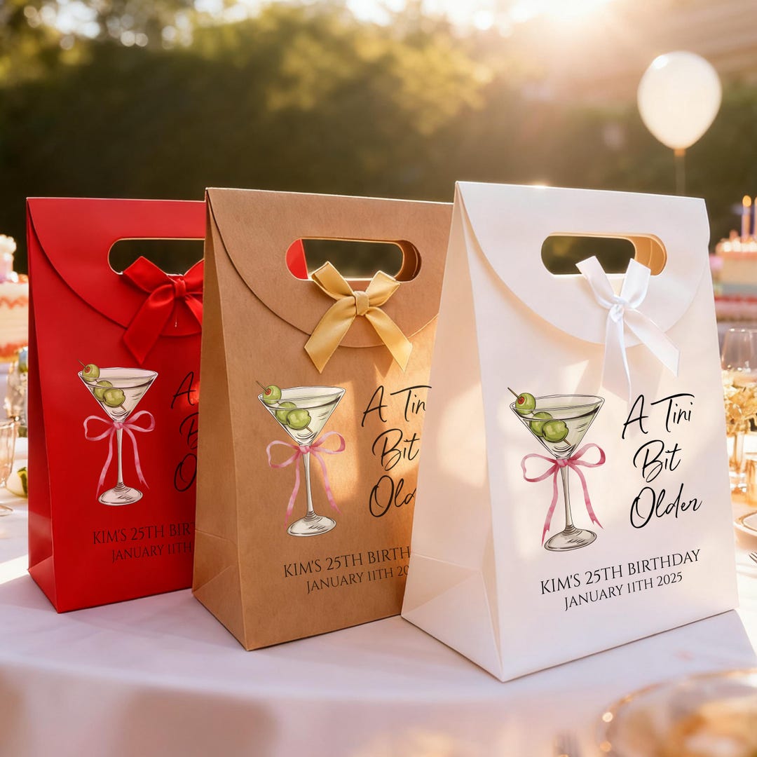 Custom Birthday Gift Bags - Martini Glass Favor Pouches - 21st 30th ...