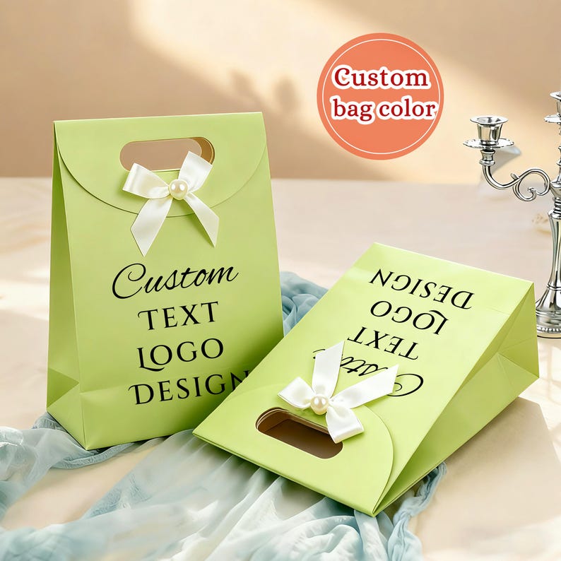 Custom Paper Gift Bags With Ribbon Bow, Personalized Logo/text/design ...