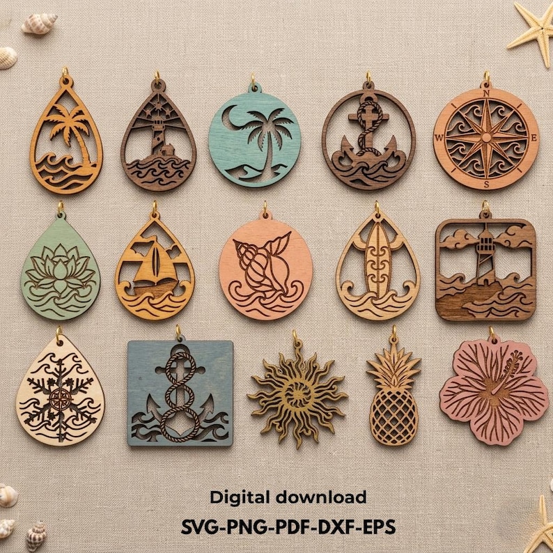 26 Sea Earrings Svg Bundle Laser Cut File. 26 Designs, Ocean Svg Laser ...
