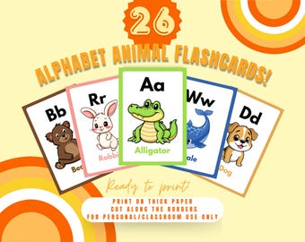 Animal Alphabet Flashcards: ABC Printable Learning Cards (PDF Download ...