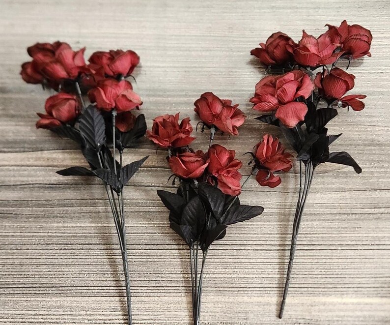 Dark Red Faux Rose Stems – Black Stem Floral Arrangement, Set of 3 - Etsy