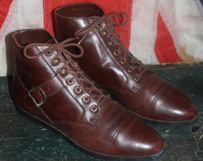 BUCKLE Boots Brown Leather Lace-up Women's 8 8.5 - Etsy