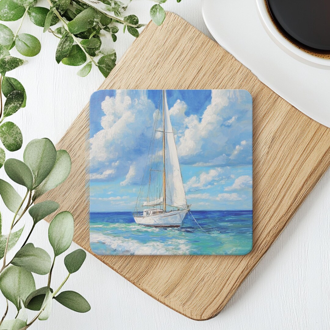 Maritime Sailboat Coaster Set: Nautical Coastal Table Decor - Etsy