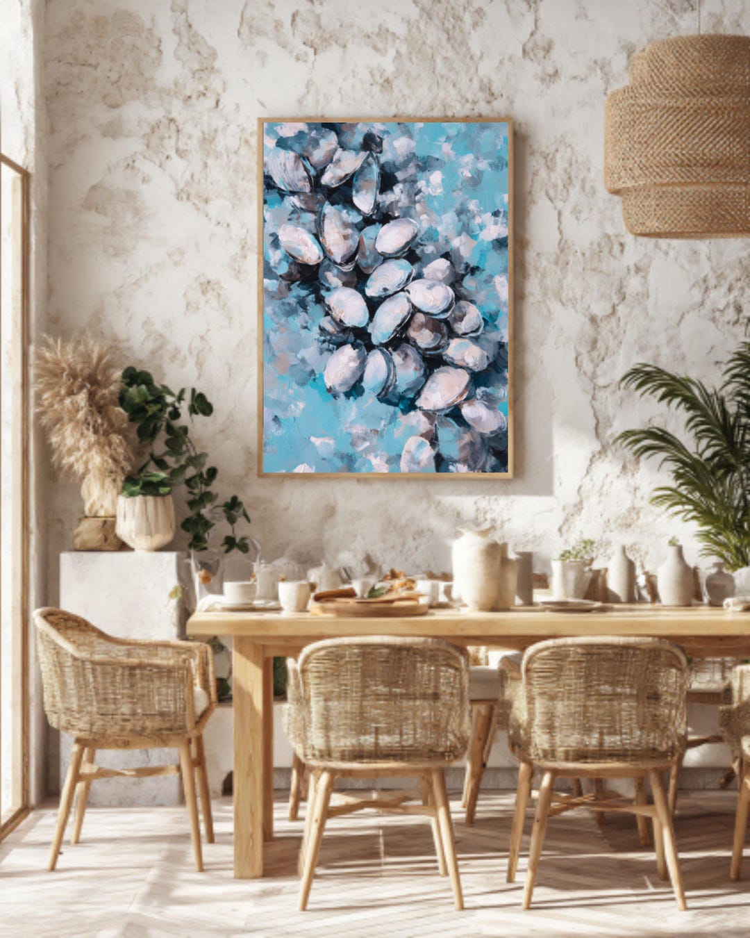 Abstract Blue Seashells Canvas Print, Coastal Shell Painting, Modern ...