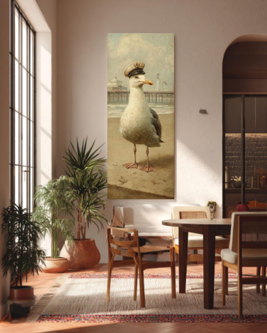 Funny Captain Seagull Canvas Art, Nautical Bird With Hat, Quirky ...