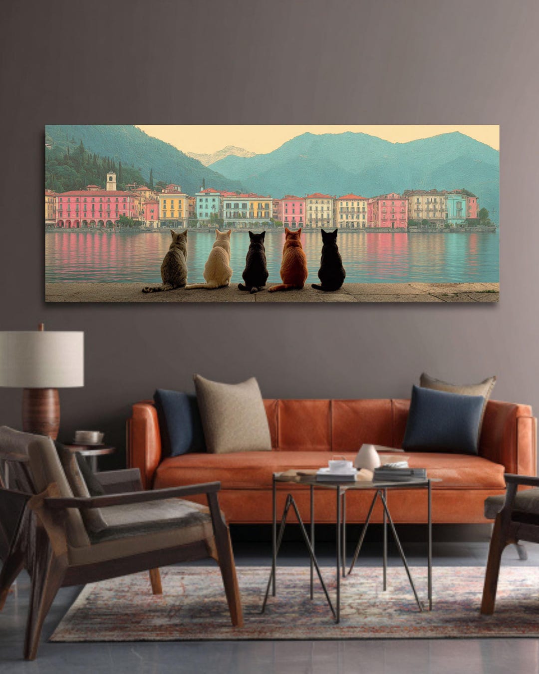 Cats Overlooking Lake Como Italy Canvas Art, Colorful European ...