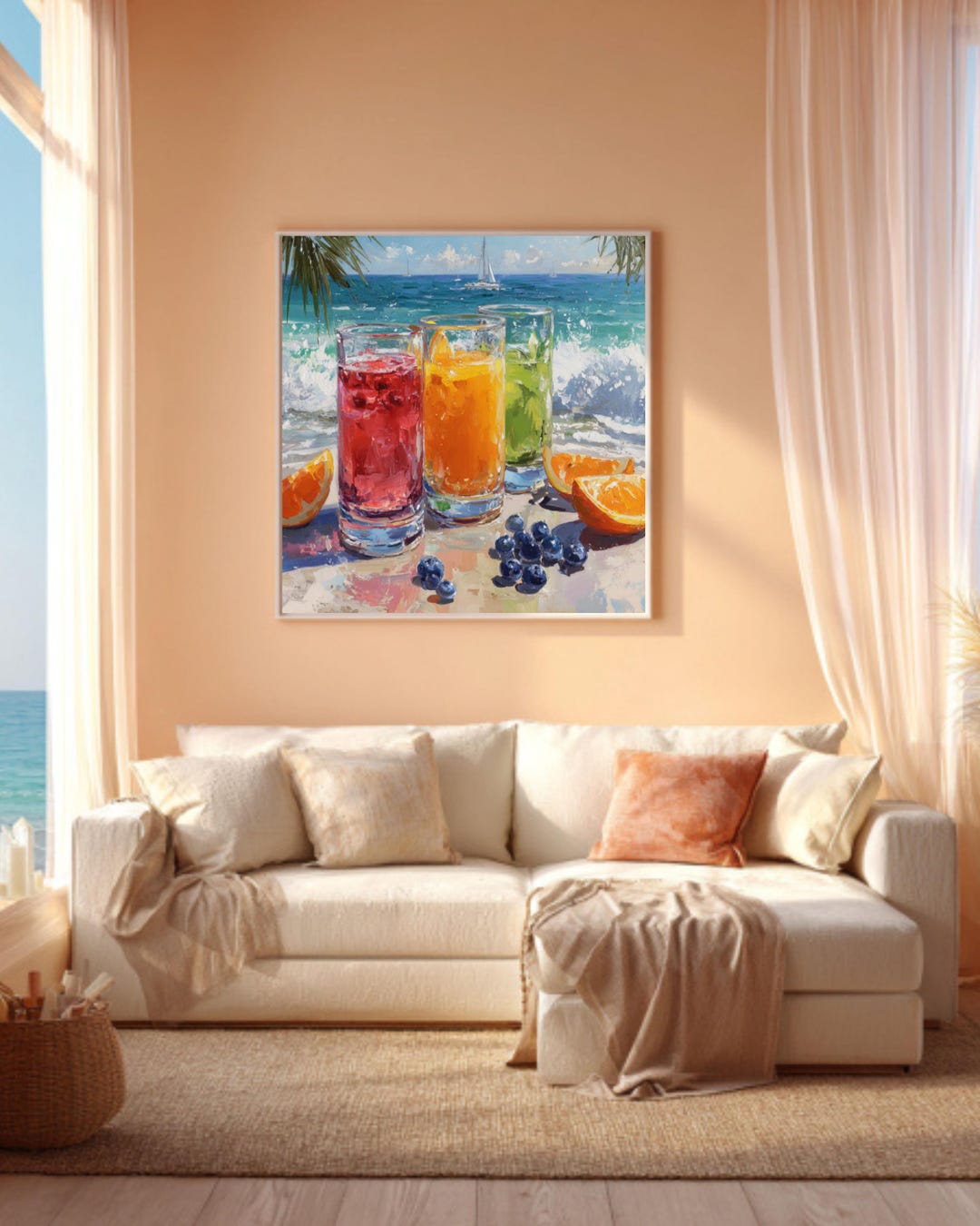 Tropical Cocktails Beach Canvas Print, Summer Fruit Drinks Art, Vibrant ...