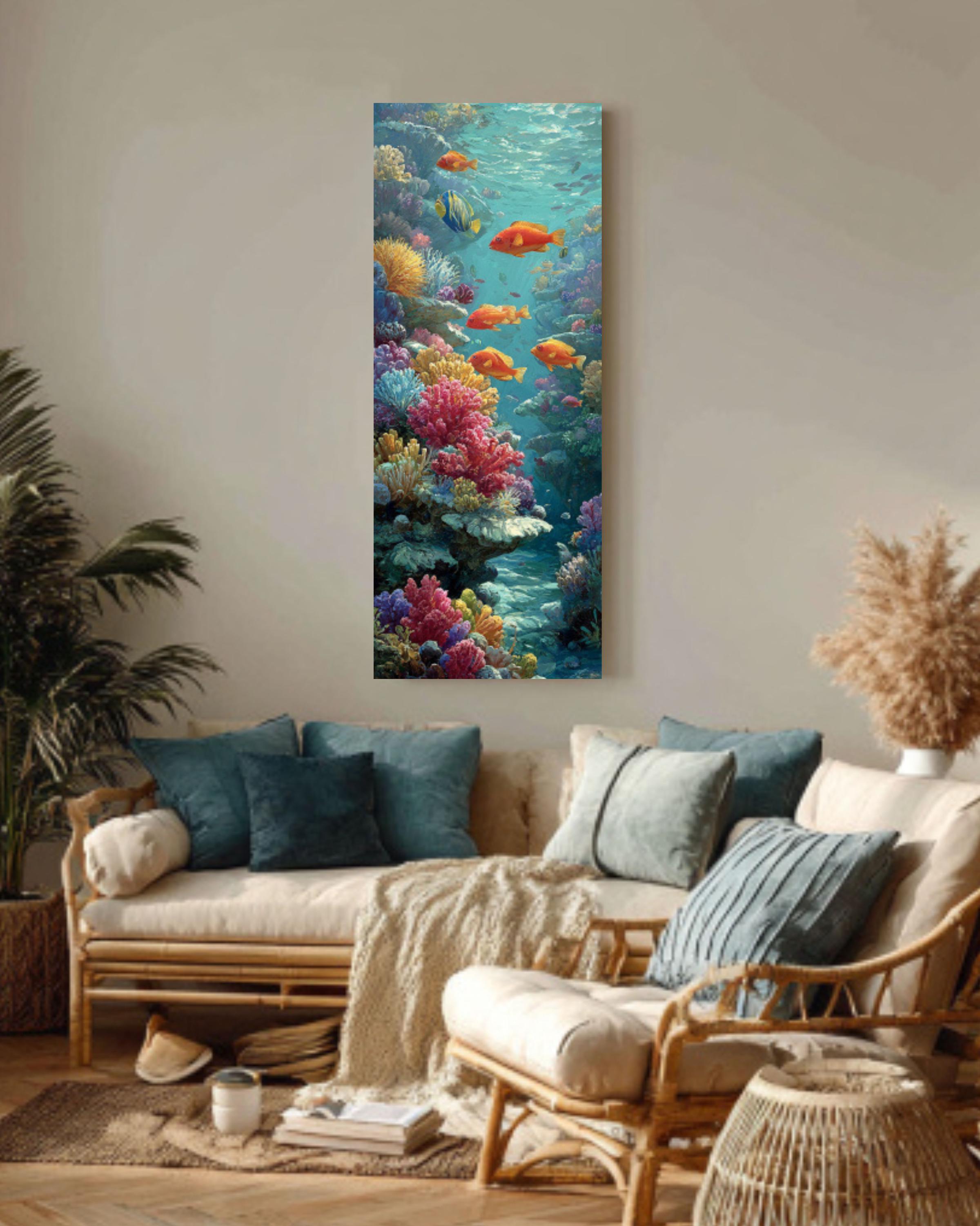 Vibrant Coral Reef Oil Painting, Colorful Sea Life Canvas Art, Marine ...