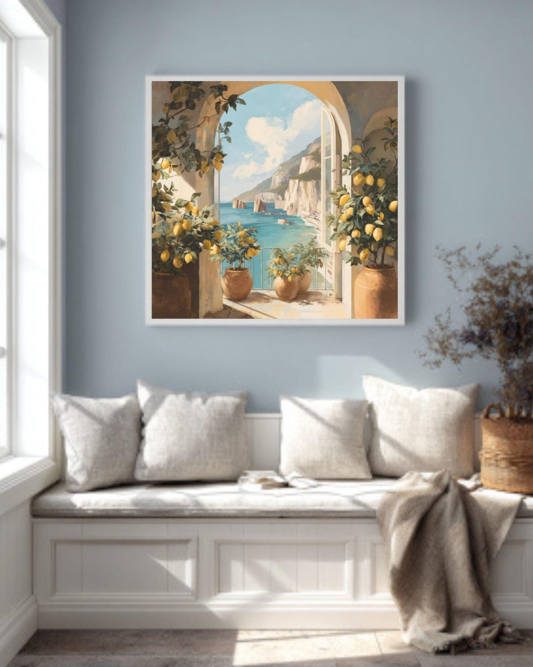Amalfi Coast Lemon Balcony Canvas, Mediterranean Sea View Art, Italian ...