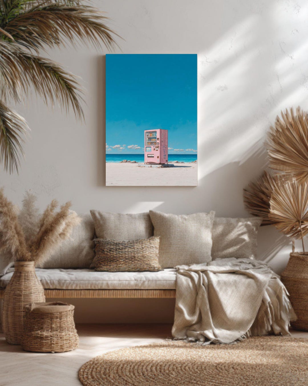 Surreal Pink Vending Machine Beach Art | Pastel Coastal Minimalist ...