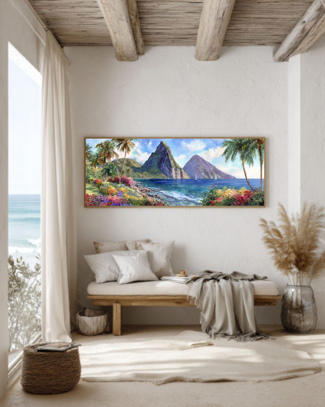 St Lucia Pitons Tropical Canvas | Caribbean Island Landscape Art | Lush ...