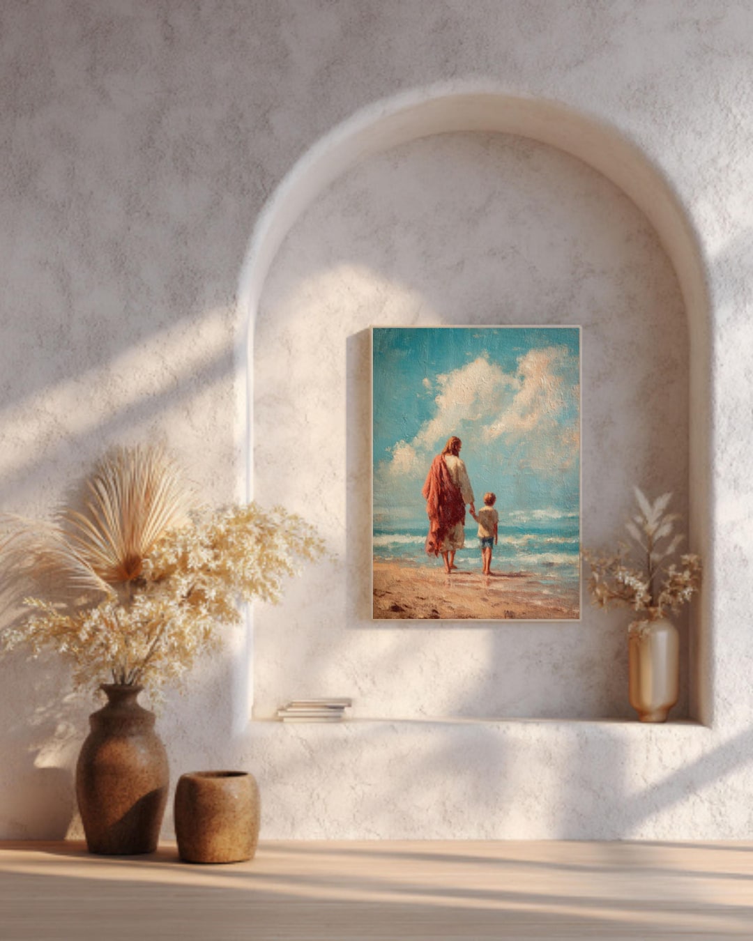 Jesus Walking With Child on Beach Painting, Christian Wall Art ...