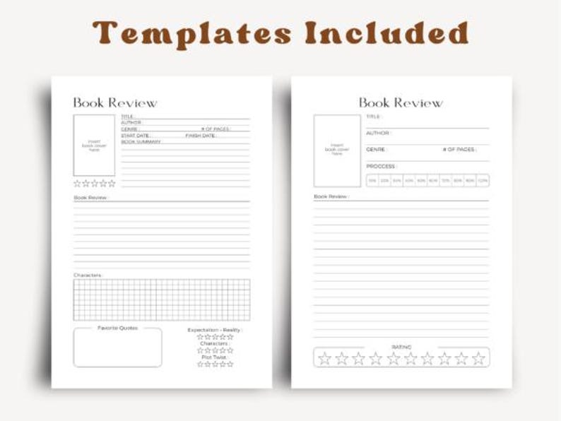 Printable Book Review Template: Reading Journal, Book Tracker (PDF ...