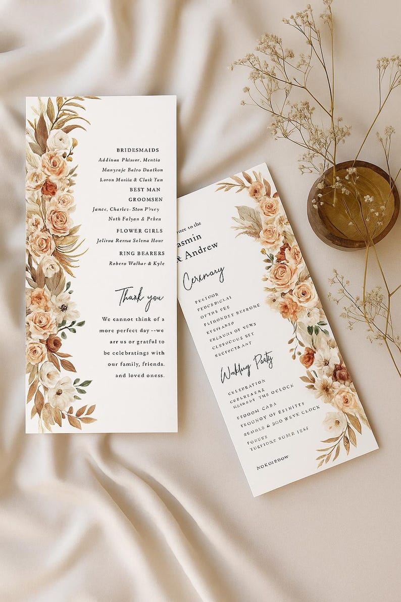 Rustic Floral Wedding Program Template | Editable Ceremony Program & Order of Service ...