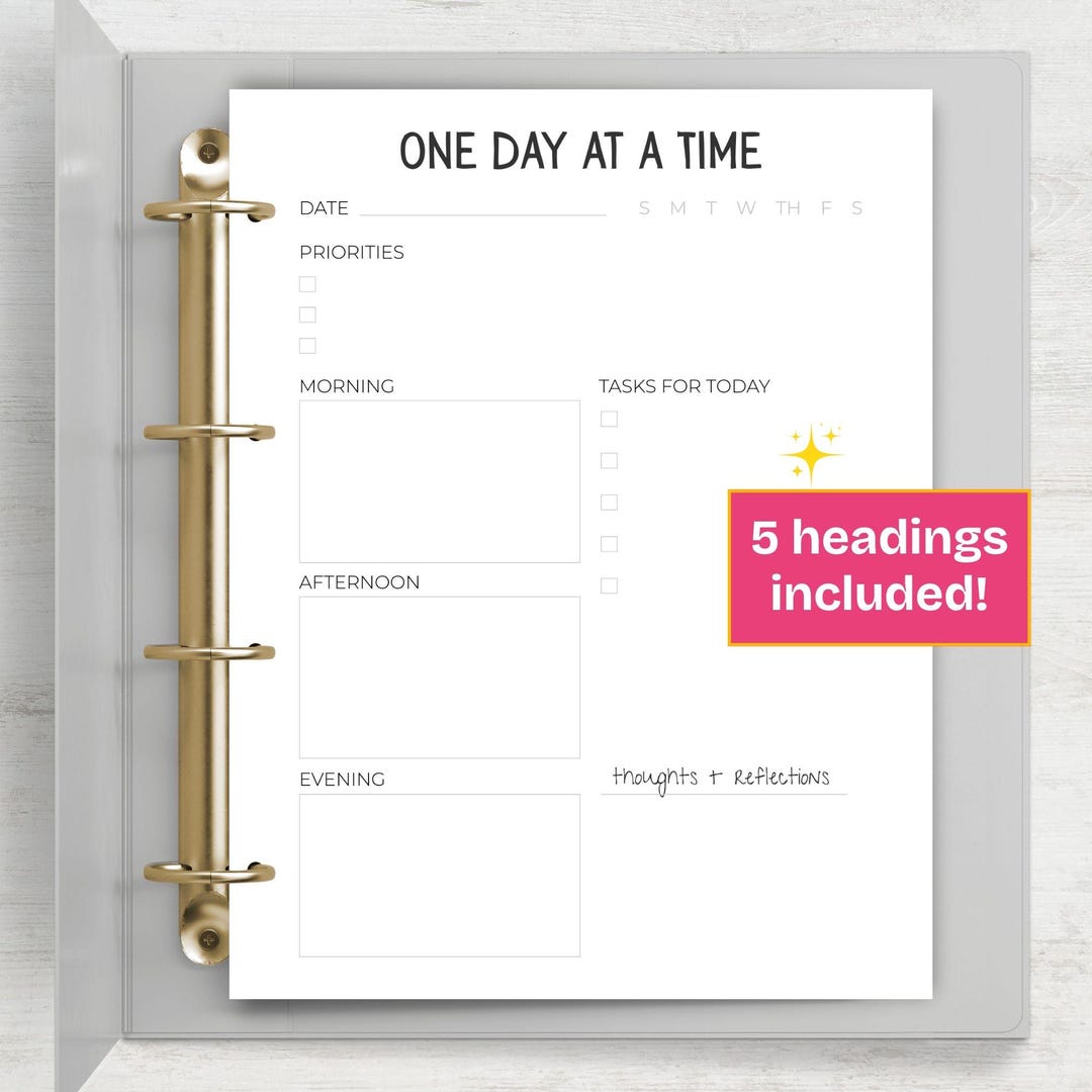 Daily Planner Printable W/ 5 Headers: Undated To-do List (black; US ...