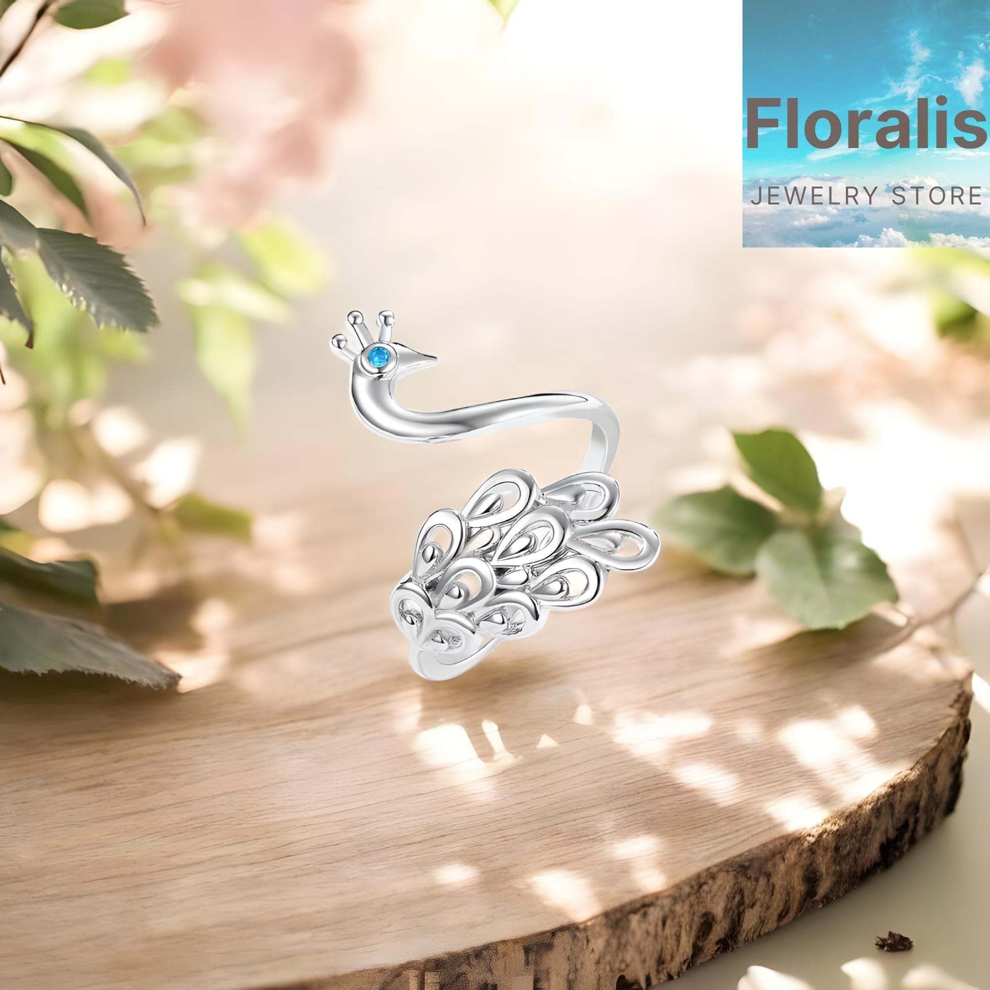Sterling Silver Peacock Ring: Adjustable Bird Wrap With Zircon - Etsy