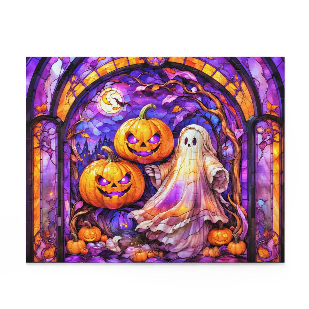 Halloween Puzzle - Spooky Ghost and Pumpkins, Autumn Decor, Family Game ...