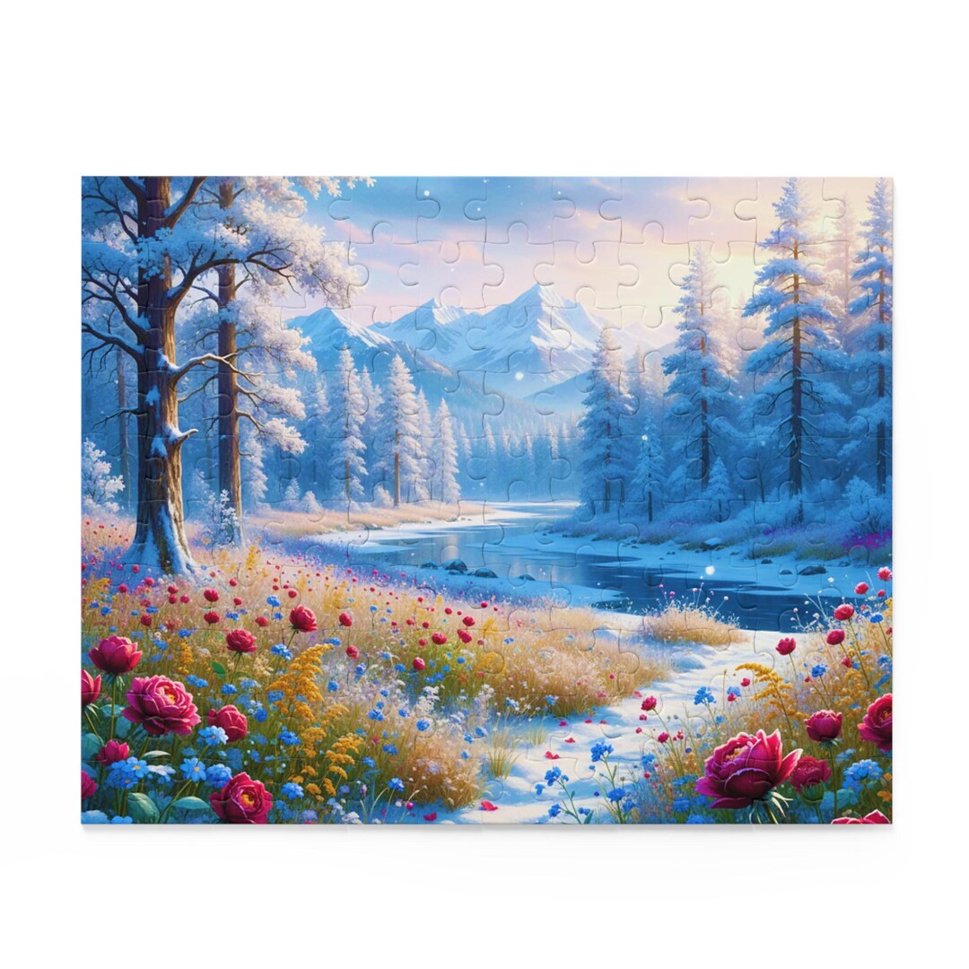 Snowy Mountain Meadow Puzzle | Winter Landscape Jigsaw - Etsy