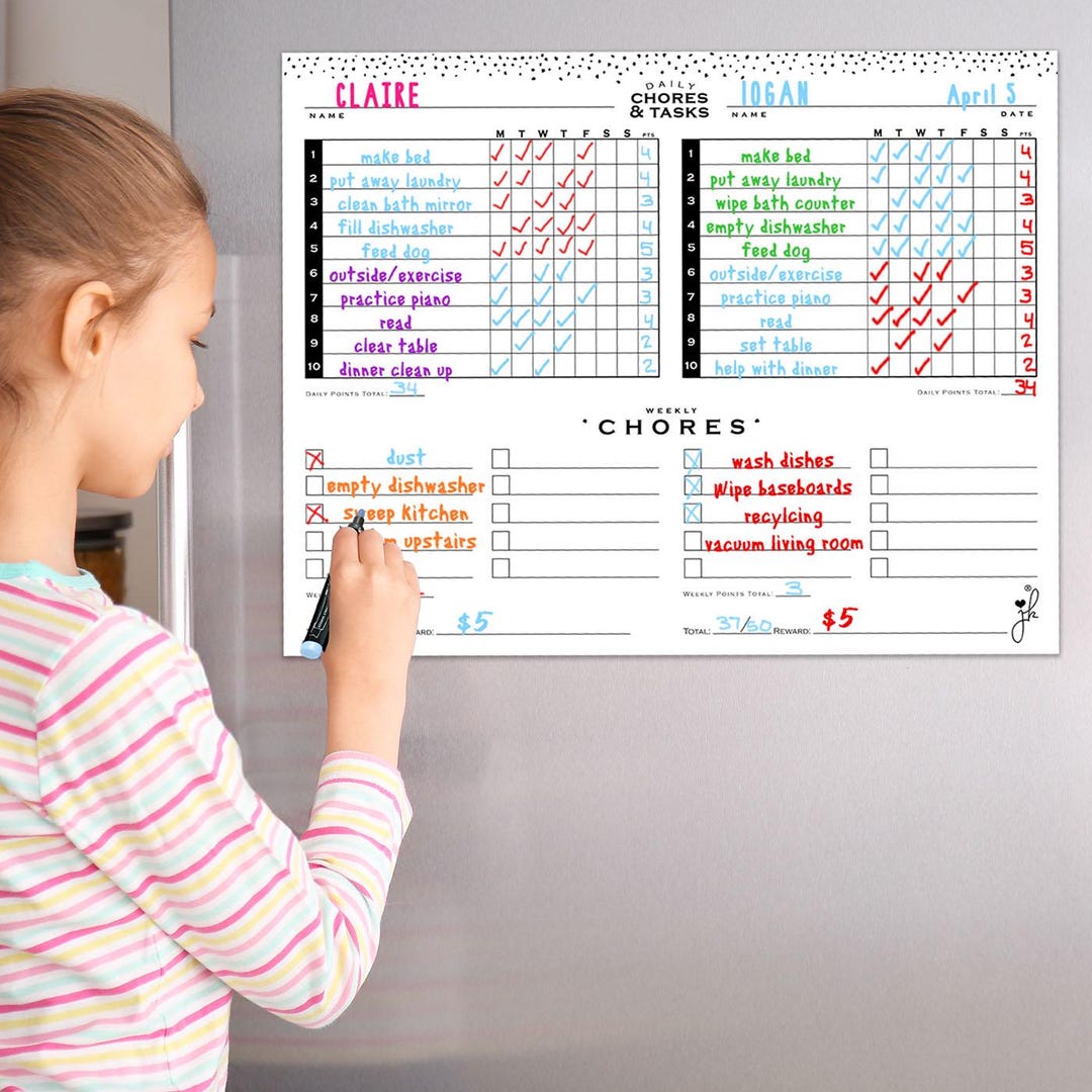 Magnetic Chore Chart for Multiple Kids | Dry Erase Board - Etsy