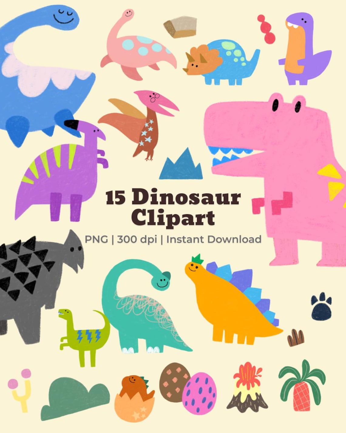 Dinosaur Clipart Bundle | 15 Dino PNG + 7 Bonus Images | Kids Planner ...
