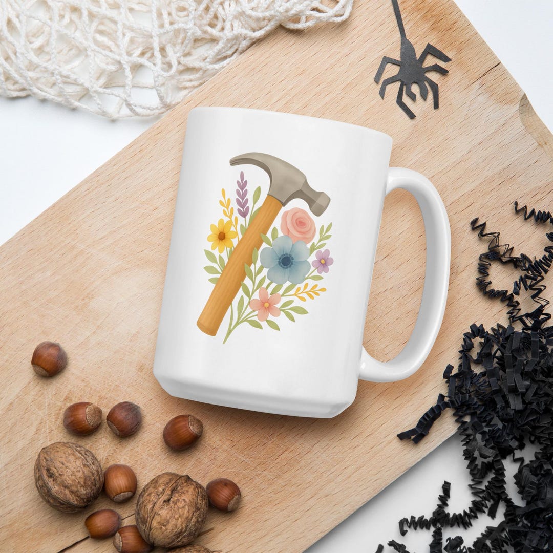 Women in Construction Mug, Hammer and Floral Design, Tradeswoman Gift ...
