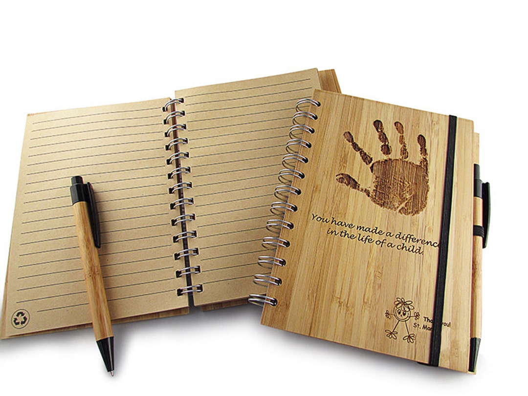Custom Engraved Bamboo Notebook With Pen - Personalized Natural Wood ...