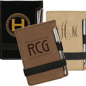 Personalized Faux Leather Notepad With Pen - Laser Etched Professional ...
