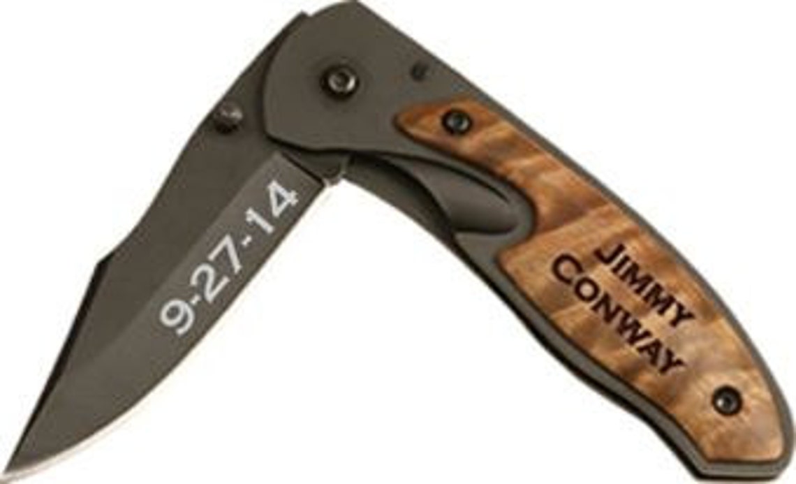 6 of Personalized Knife Custom Engraved Black Blade Wood Inlay Knife ...