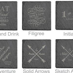 Square Laser Engraved Slate Coaster 6 Piece Set - Personalized ...