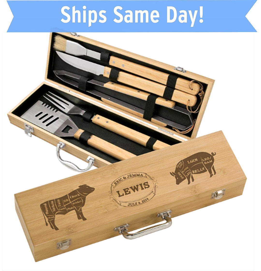 Personalized Grill Set Bamboo 5 Piece BBQ Gift Set - Engraved Wedding ...