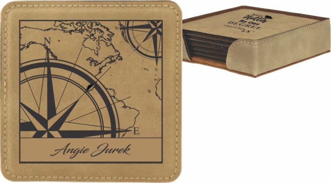 Personalized Map and Compass Coasters - Choose Single or Set - Square ...