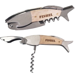 Custom Engraved Fish Corkscrew - Wood Corkscrew - Personalized ...