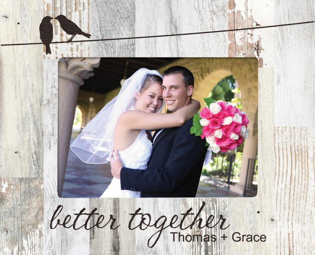Personalized Love Birds Photo Frame - Engraved Wood Wedding Picture ...