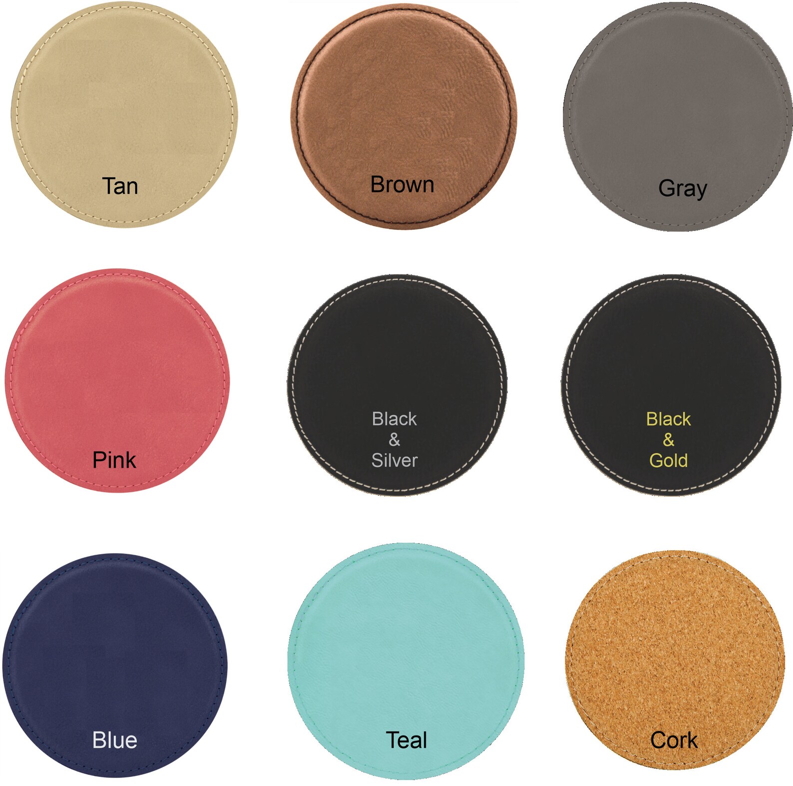 Personalized Round Laser Leatherette Coaster Set Set of 6 - Etsy
