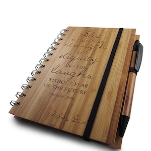 Custom Engraved Bamboo Notebook With Pen - Personalized Natural Wood ...