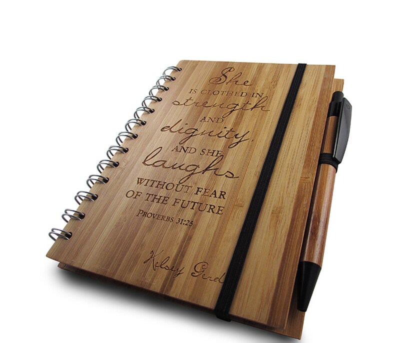 Custom Engraved Bamboo Notebook With Pen - Personalized Natural Wood ...