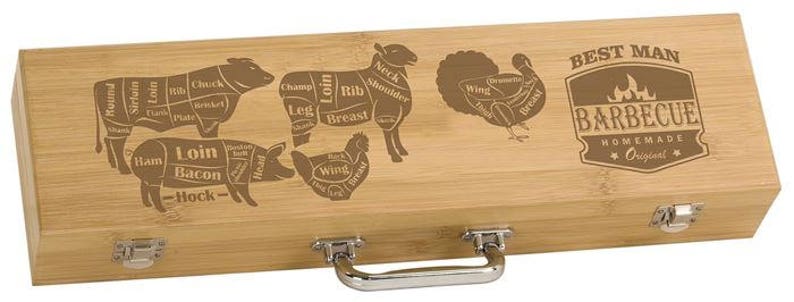 Grill Master Bamboo 5 Piece BBQ Set - Engraved Groomsman Gift, Custom ...