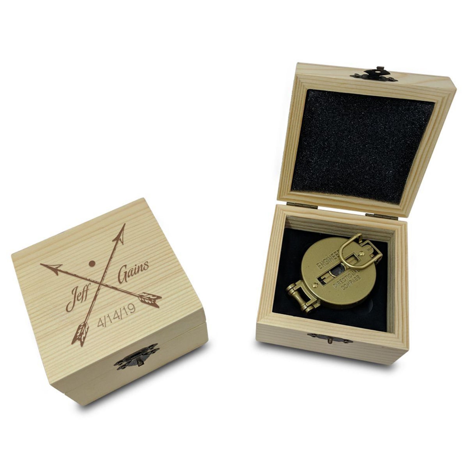 Laser Engraved Natural Wood Box With Compass Gift for - Etsy