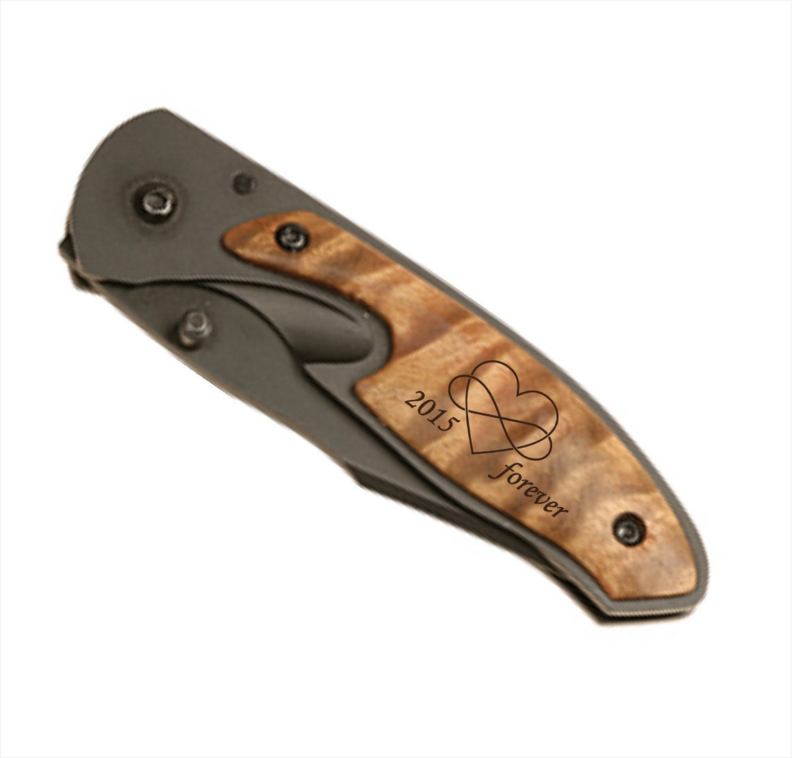 Personalized Knife Custom Engraved Black Blade Wood Inlay - Etsy