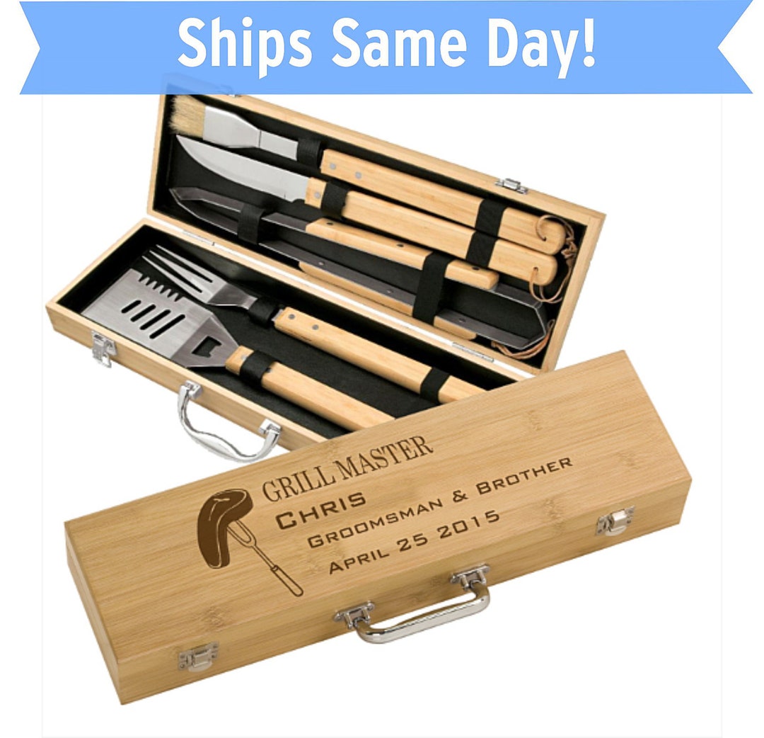 Personalized Grill Master Bamboo 5 Piece BBQ Gift Set - Father's Day ...