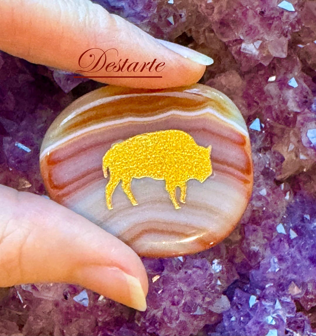 Buffalo/bison/tatonka Totem Stone: Engraved Gemstone Worry Stone ...