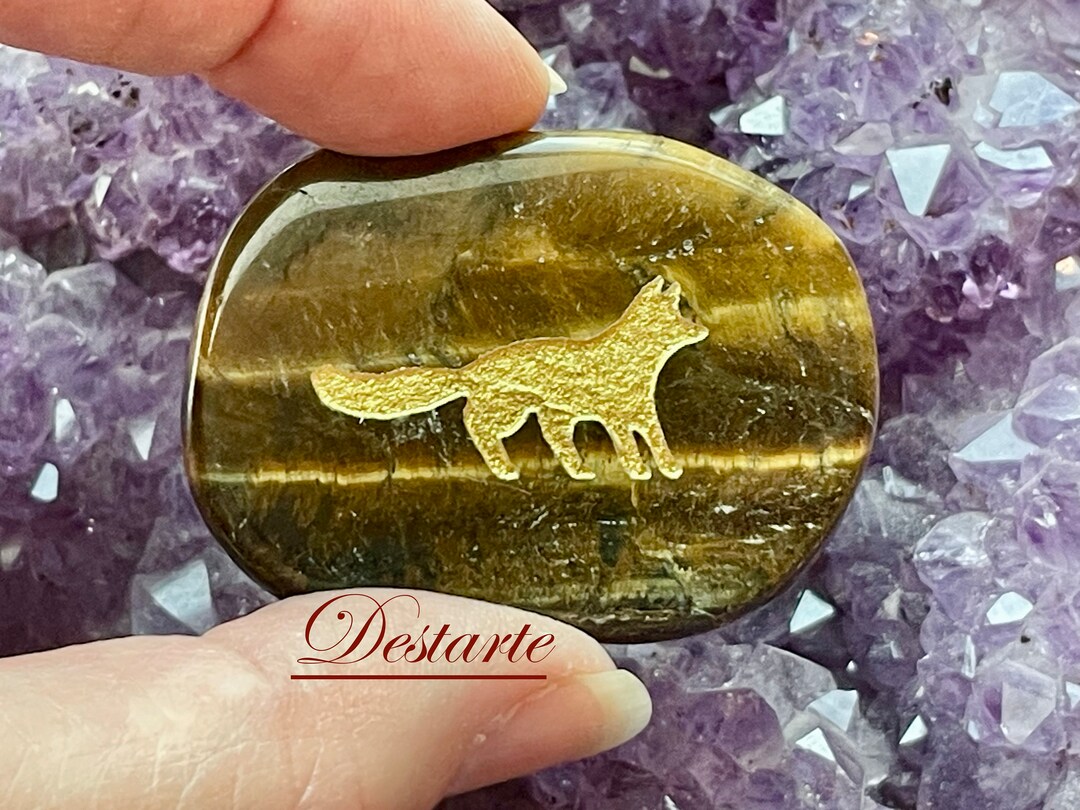 Fox Totem Stone: Engraved Worry Gemstone, Embossed Power Animal Pocket ...