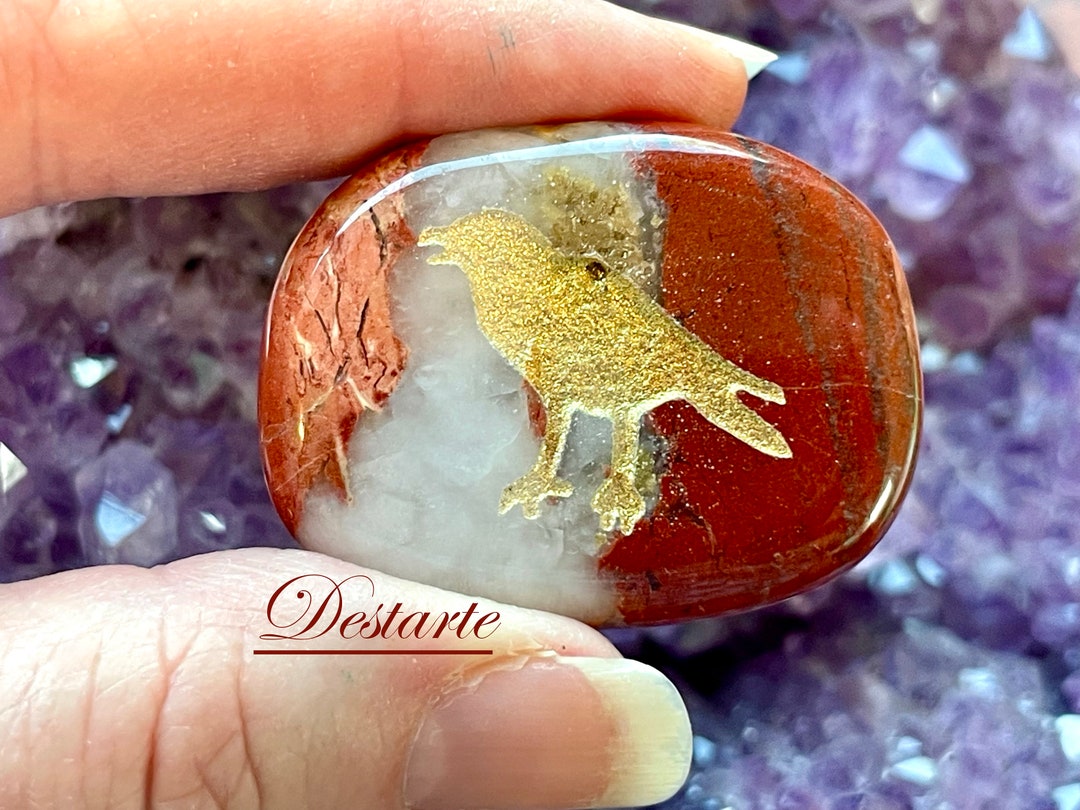 Raven Totem Stone: Engraved Gemstone Worry Stone, Embossed Power Animal ...