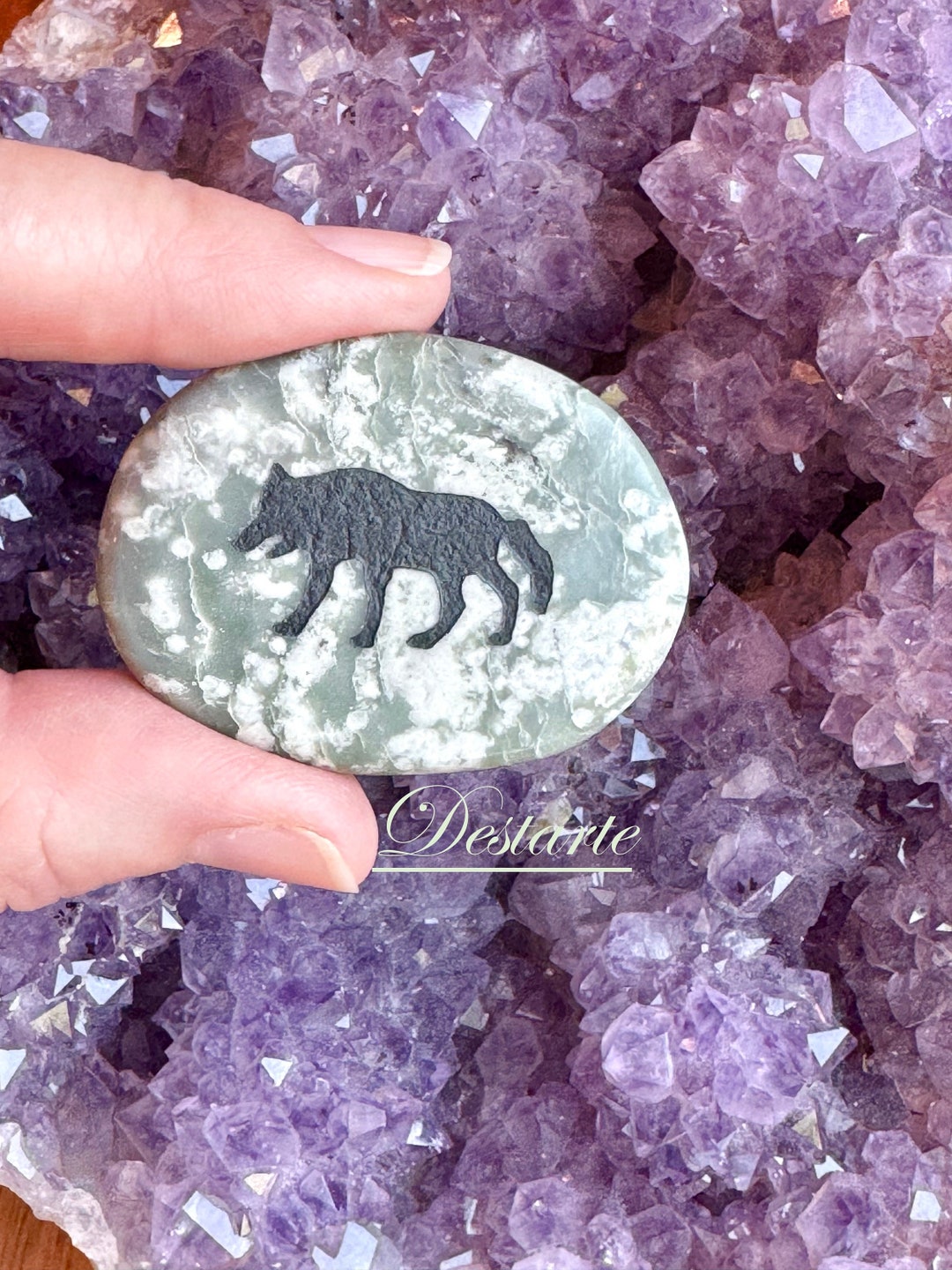 Wolf Totem Stone: Engraved Gemstone Worry Stone, Embossed Power Animal ...