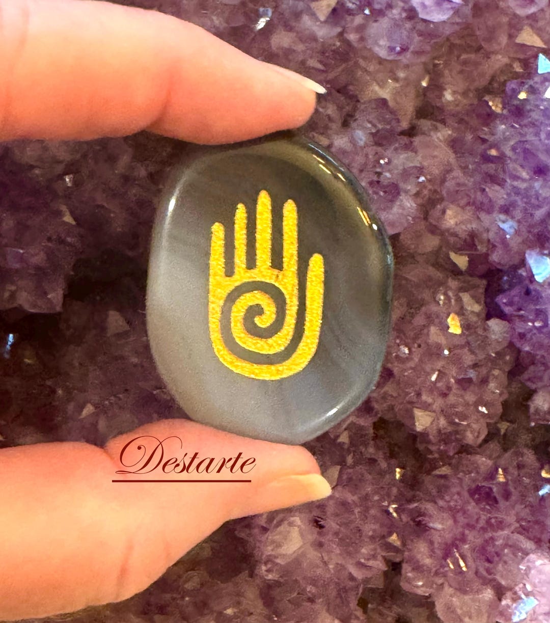 Engraved Gemstone Healer's Hand Stone: Embossed Shaman Reiki Palm Stone ...