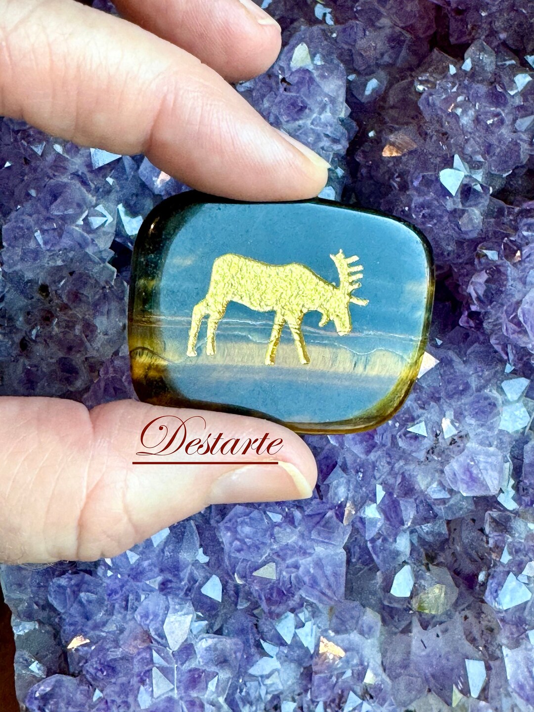 Moose Totem Stone: Engraved Gemstone Worry Stone, Embossed Power Animal ...